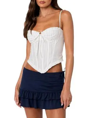 EDIKTED Greca Stripe Poplin Corset Top - White-and-blue