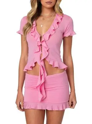 EDIKTED Loullie Ruffle Top - Pink