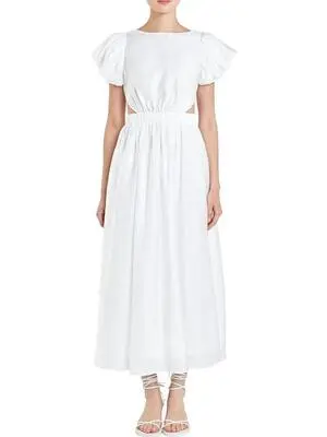 English Factory Cutout Puff Sleeve Maxi Sundress - White