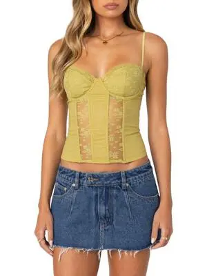 EDIKTED Avena Lace Panel Corset Top - Green