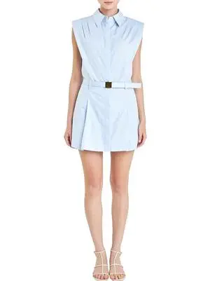 English Factory Belted Poplin Shirtdress - Powder Blue