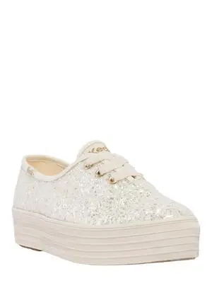 Keds® Point Glitter Platform Sneakers - Light Beige Glitter