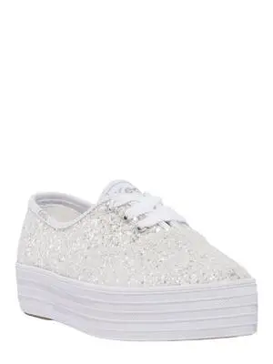 Keds® Point Glitter Platform Sneakers - White Glitter