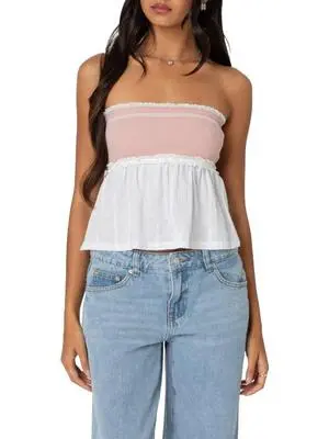 EDIKTED Rena Rib Peplum Tube Top - Pink-and-white