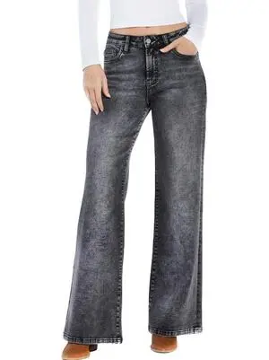 WASH LAB DENIM Amelia High Waist Wide Leg Jeans - Powder Grey