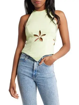 MISTRESS ROCKS Floral Cutout Halter Top - Matcha