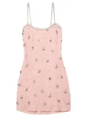 LOVESHACKFANCY LOVESHACKFANCY Windson Chiffon-Trimmed Embellished Crepe Mini Dress