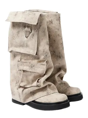 Attico Robin Canvas Combat Boots - Beige