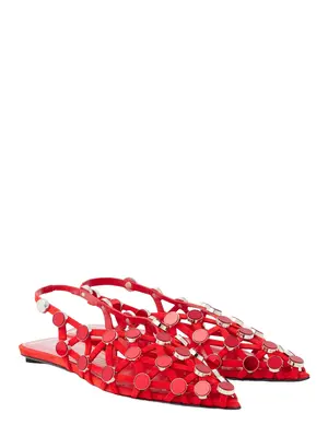 Attico Grid Studded Suede Slingback Flats - Red