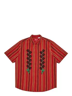Supreme Needlepoint Short-sleeve Shirt 'gold Stripe - Red