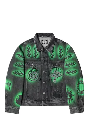 StÜssy X Dries Van Noten Hand-stencilled Denim Jacket - Black