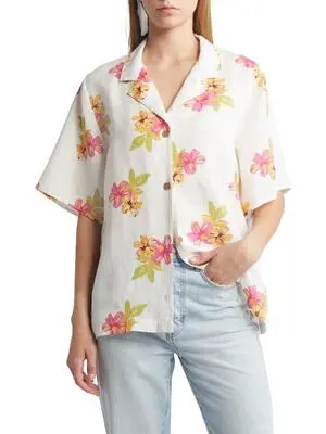 Rip Curl Cabana Floral Linen Blend Camp Shirt - Multi Ivory