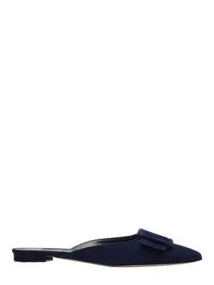 Manolo Blahnik Maysale Suede Ballerina Mules - Navy