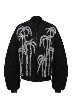 Balmain Palm Tree-print Tweed Bomber Jacket - Black