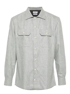 Brunello Cucinelli Mélange-effect Wool Shirt - Grey