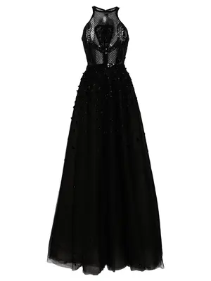 SAIID KOBEISY Beaded Halterneck Gown - Black