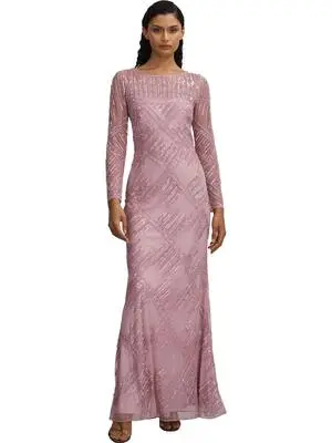 RAISHMA Embellished Mesh Sleeve Maxi Dress - Pink