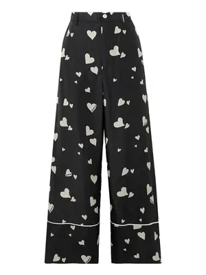 Marni Printed Silk-Habotai Straight-Leg Pants Black