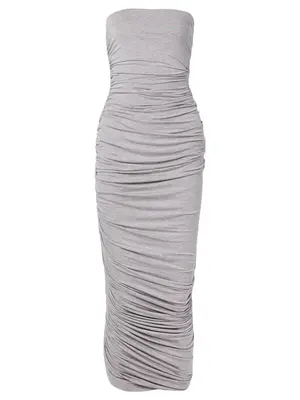Norma Kamali Diana Strapless Ruched Asymmetric Stretch-jersey Dress - Gray