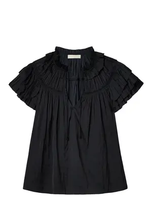 Ulla Johnson Liv Plissé-charmeuse Top - Black