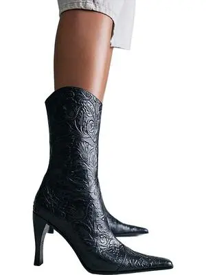 Jeffrey Campbell Sweet Talker Snip Toe Boots - Black Embossed