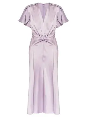 Victoria Beckham Ruched Satin Midi Dress - Purple