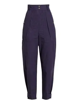 MARANT ETOILE Rowina Pleated Cotton-canvas Tapered Pants - Dark Purple
