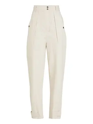 MARANT ETOILE Rowina Pleated Cotton-canvas Tapered Pants - Ecru