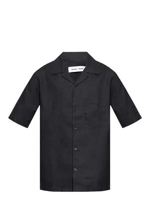 SAMSOE SAMSOE Short-sleeve Linen-blend Shirt - Blue