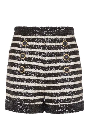 Balmain Stripe-print Rhinestone-embellished Shorts - Black