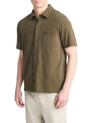 Vince Sueded Jersey Short Sleeve Button-up Shirt - Forest Shadow