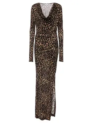 Blumarine Leopard-print Wool Jersey Maxi Dress - Brown