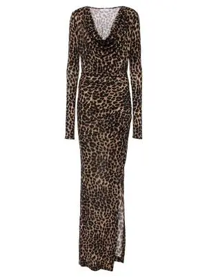 Blumarine Leopard-print Wool Jersey Maxi Dress - Brown