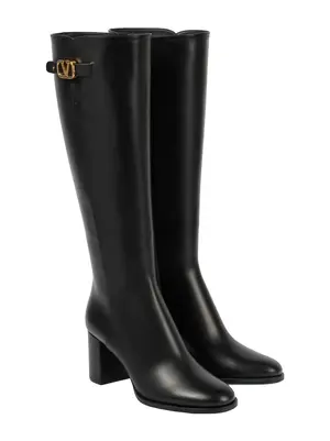 Valentino Garavani Vlogo Signature Leather Knee-high Boots - Black