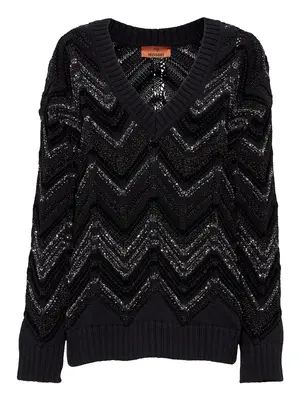 Missoni Zig Zag Sequined Oversized Sweater - Black