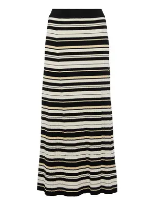 GANNI Ribbed-knit Striped Midi Skirt - Multicoloured