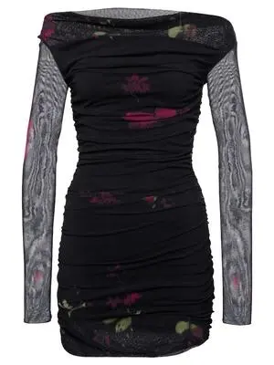 Blumarine Floral Mesh Minidress - Black
