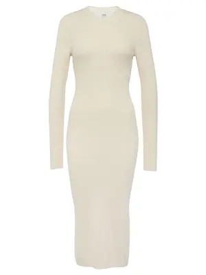 Ami Knitted Cotton And Wool Midi Dress - White