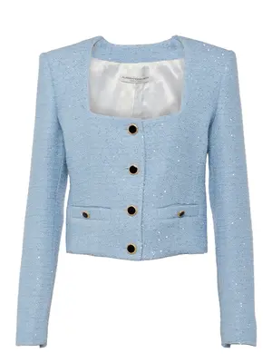 Alessandra Rich Sequined Tweed Jacket - Blue