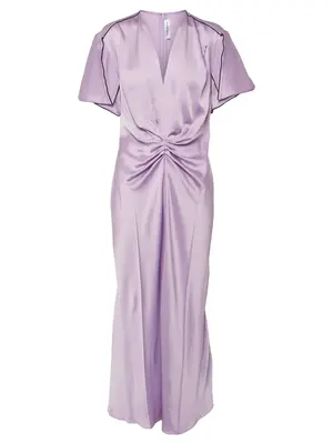 Victoria Beckham Gathered Satin Midi Dress - Purple
