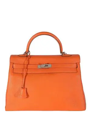 HERMES Kelly 35 Leather Handbag - Orange