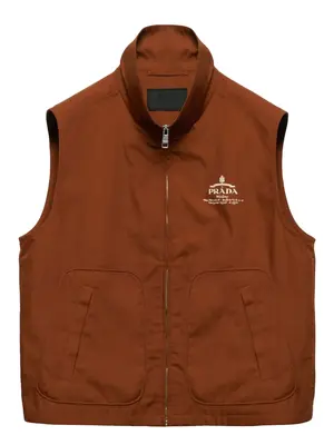 Prada Logo-print Zip-up Vest - Brown