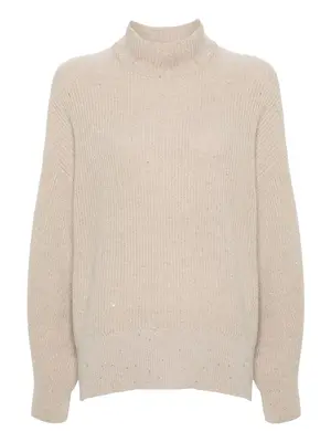 Brunello Cucinelli Sequined High-neck Jumper - Neutrals