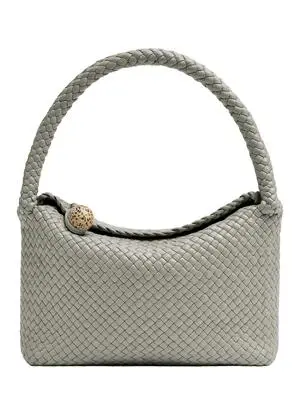 BOTTEGA  VENETA Intreccio Leather Shoulder Bag - Agate Grey/dalmata