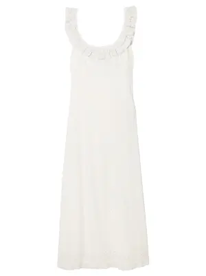 Rixo Patsy Lace-trimmed Broderie Anglaise Cotton Midi Dress - Off-white