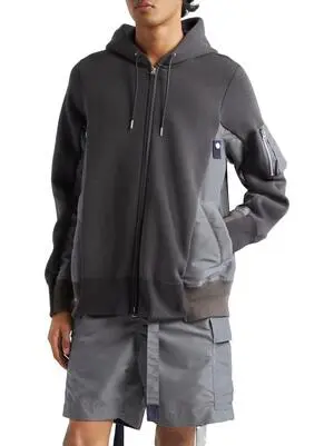 Sacai Mixed Media Zip Hoodie - C/ Grayc/ Gray 339