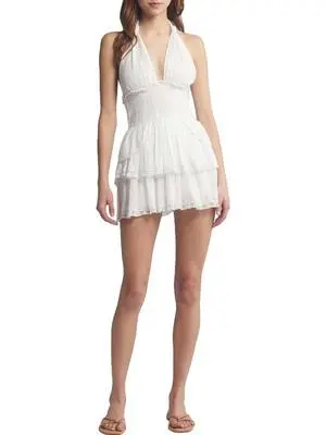 LoveShackFancy Deanna Embroidered Halter Minidress - True White