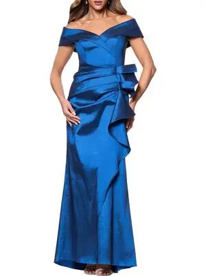 XSCAPE EVENINGS Off-the-shoulder Taffeta Gown - Sapphire