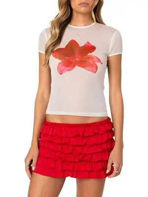 EDIKTED Aloha Floral Mesh Shrunken T-shirt - White