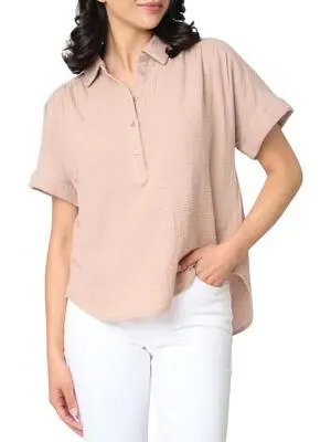 GIBSONLOOK Cotton Gauze Popover Shirt - Taupe